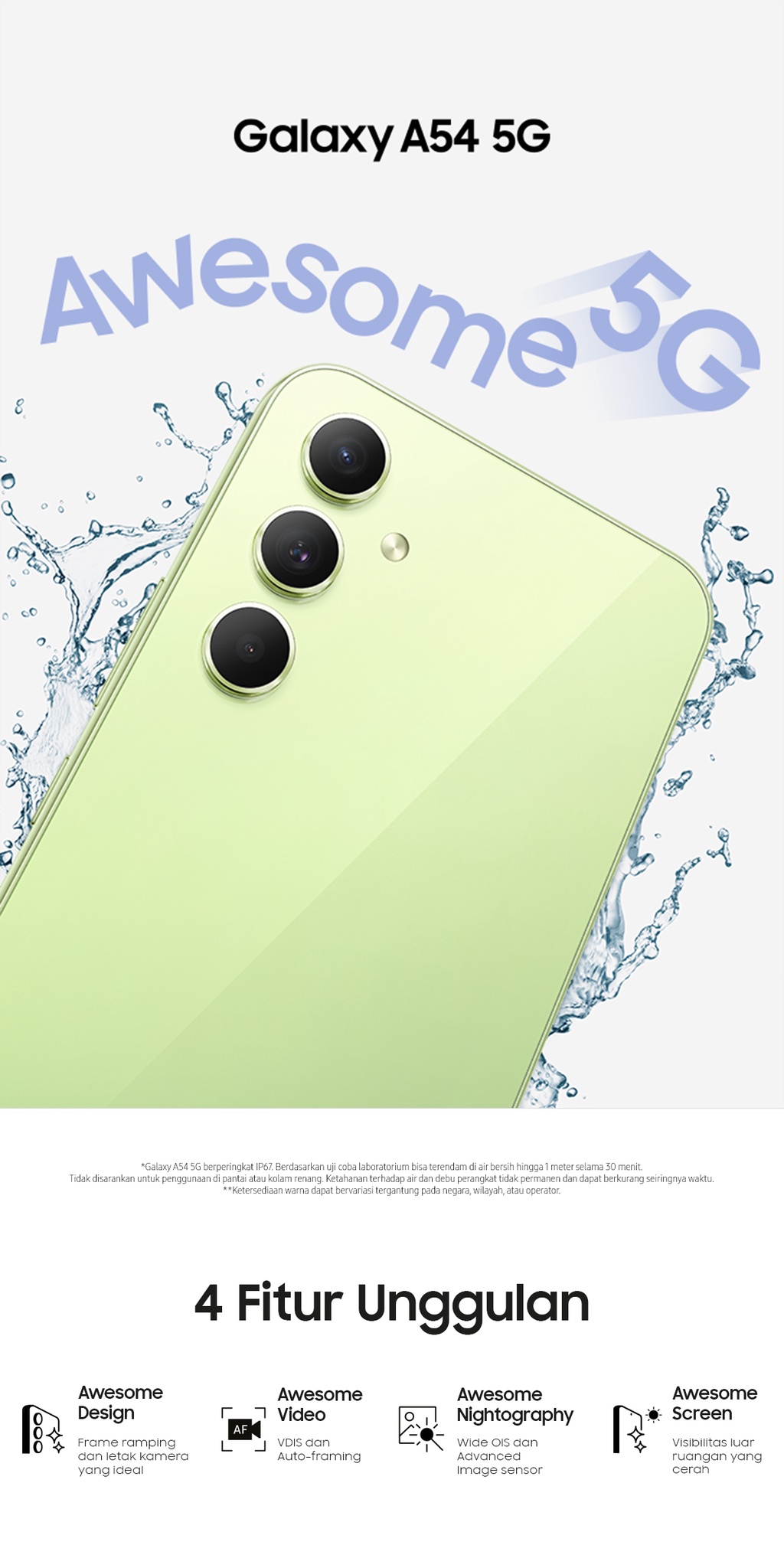Jual Samsung Galaxy A54 5G 8/256GB - Awesome Lime | Shopee Indonesia