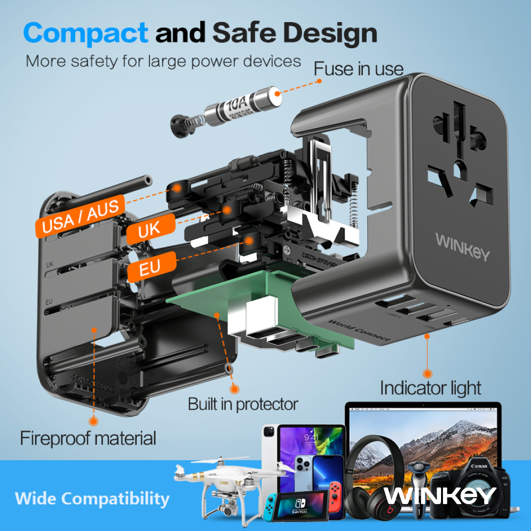 Jual WINKEY Universal Travel Adaptor UTA01 17W 3 Port USB-A + 1 Port ...