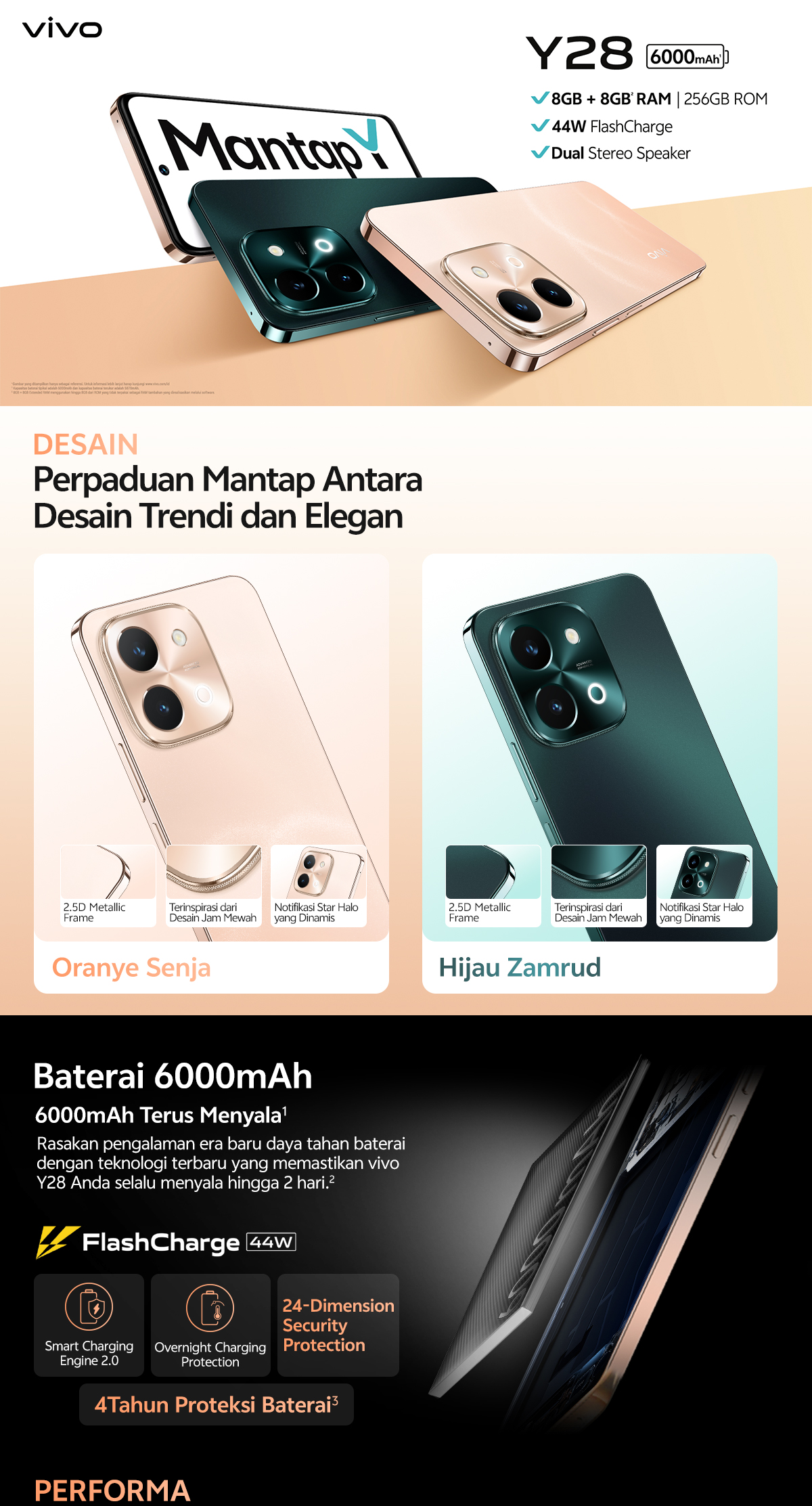 Jual vivo Y28 (8/128) - 44W FlashCharge+6000mAH, Dynamic Design, Dual Speaker + 300% Audio ...