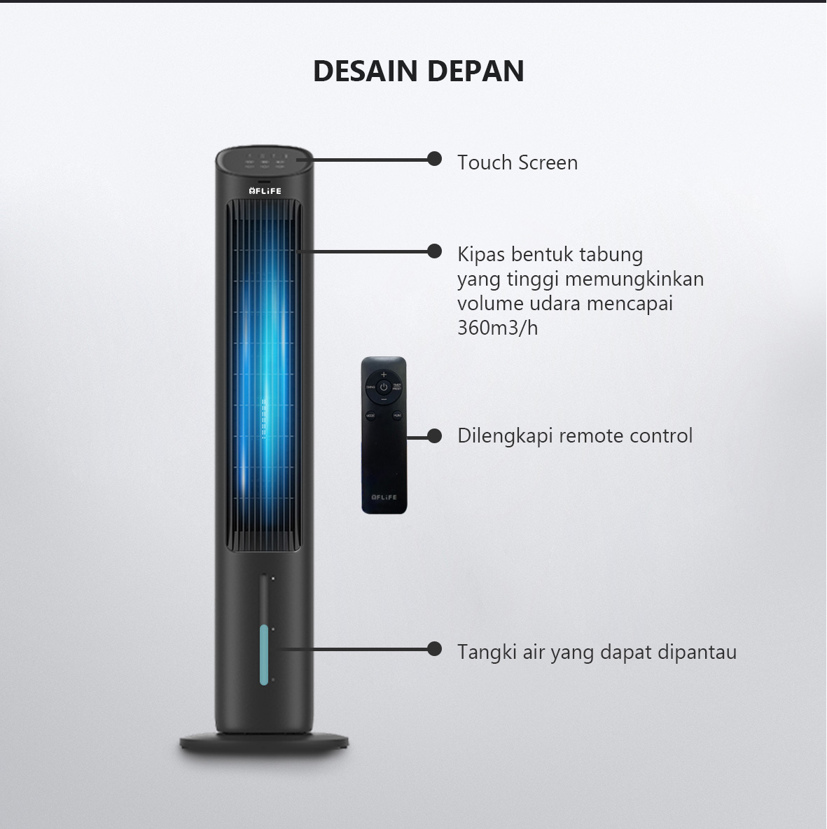 Jual FLIFE Tower Fan Air Cooler - Anion Generator - Penyejuk Ruangan - Humidifier - 4 Liter ...