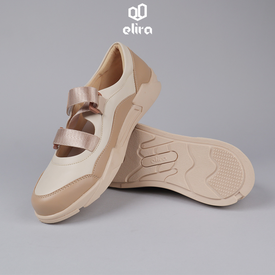 Jual ELIRA Sepatu Perekat Sneakers TIMI Cream Pink Black White Strap ...