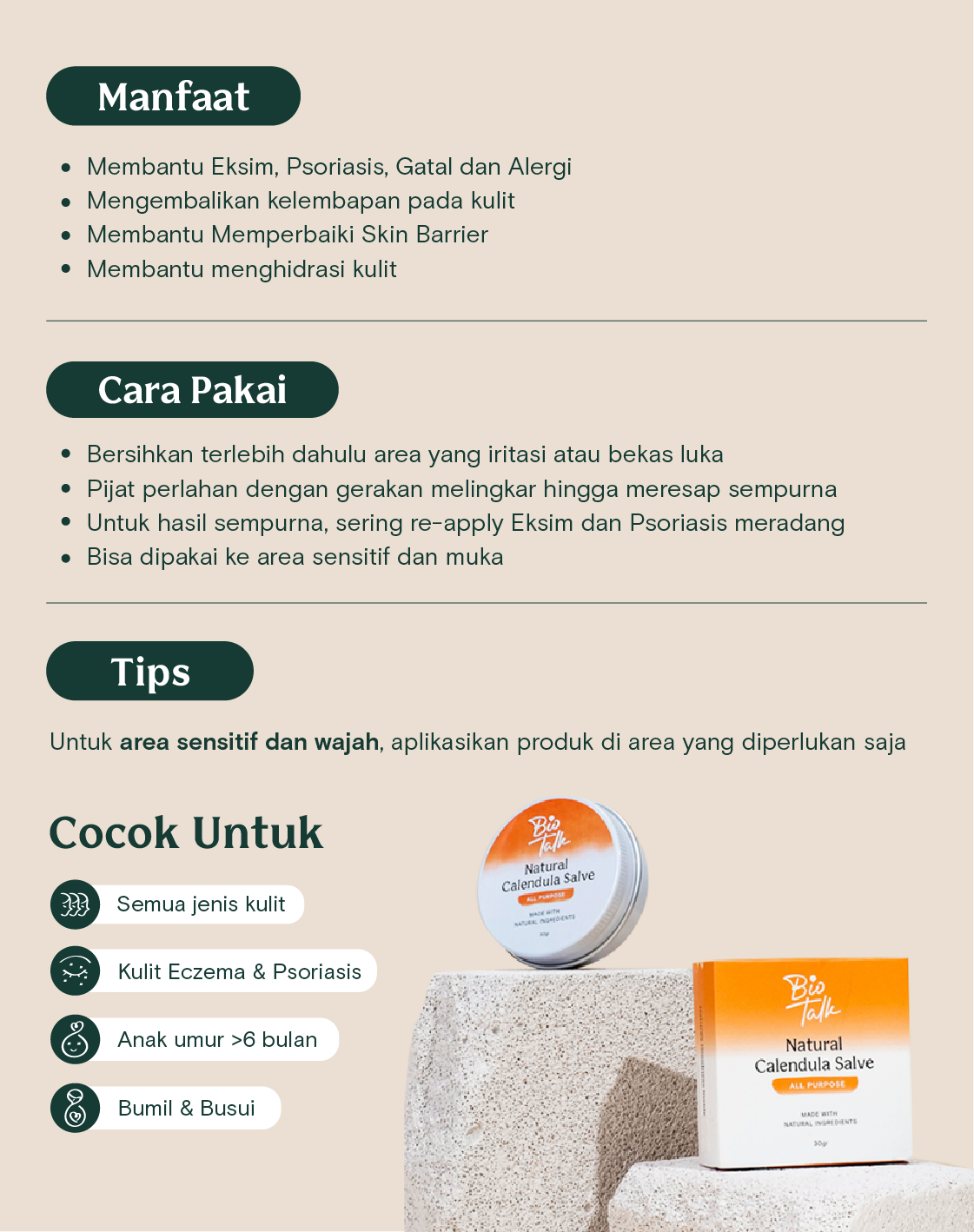 Jual Biotalk Natural Calendula Salve | No Steroid | Meredakan Kulit ...
