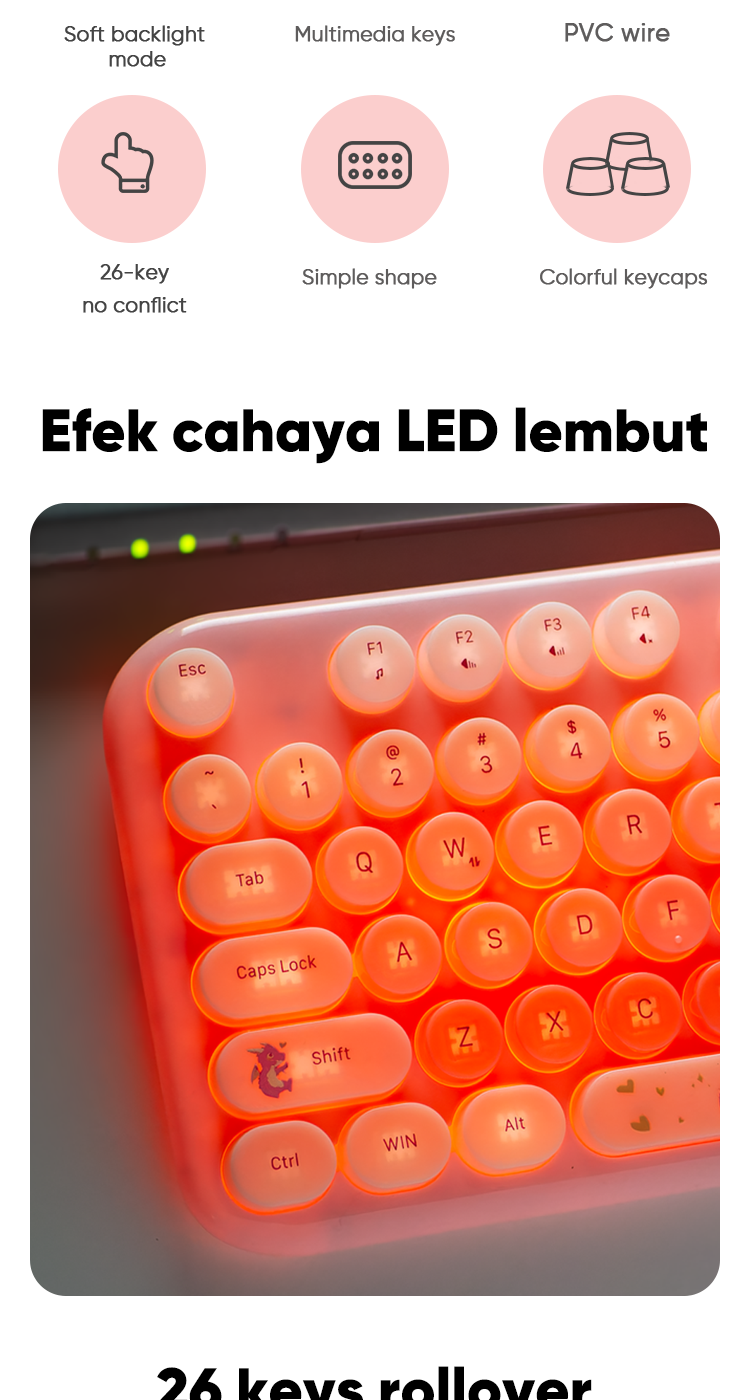 Jual MOFii Keyboard Wired LED Light Untuk Windows Mac LOVELY ME ...