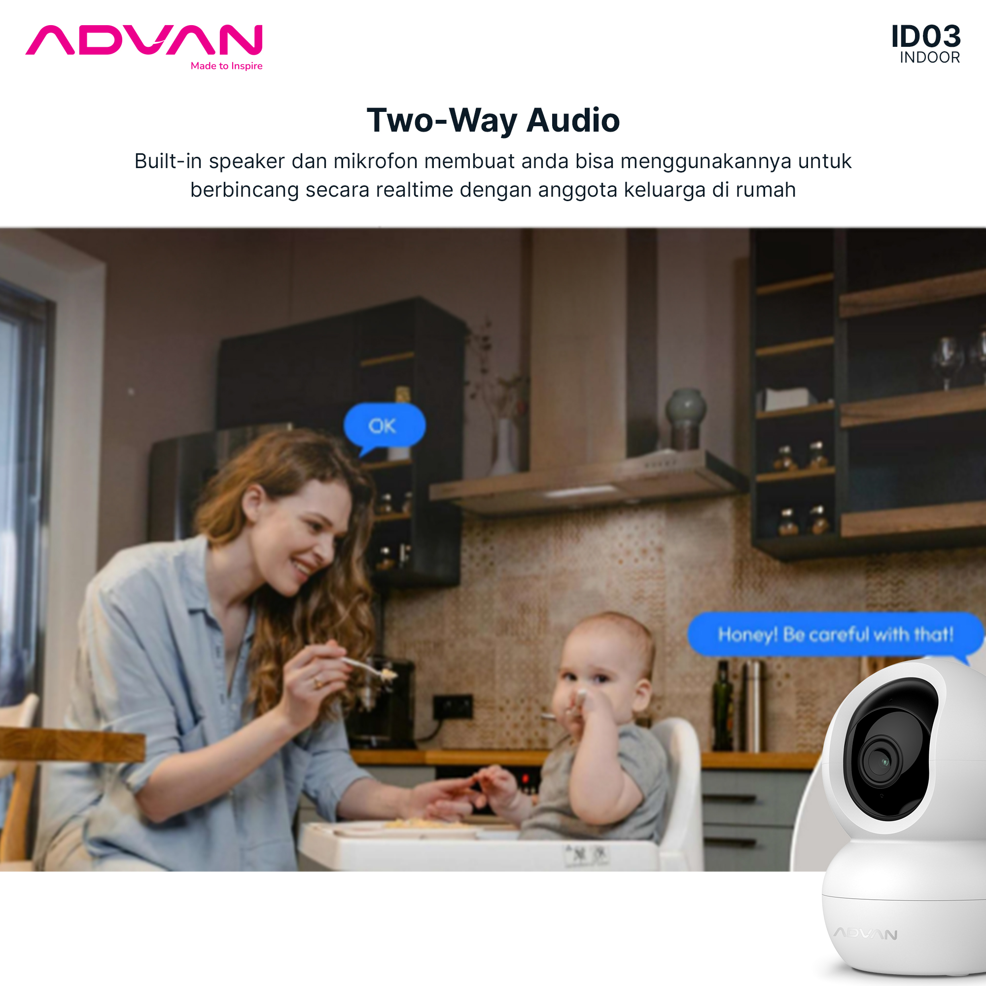 Jual ADVAN Smart AI CCTV Indoor ID3 Smart IP Camera 3MP 2K Indoor CCTV Wifi PTZ | Shopee Indonesia