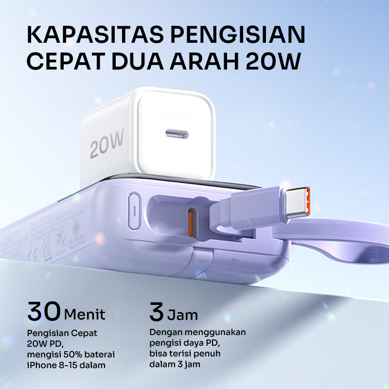 Jual ROBOT Powerbank Mini Fast Charging 20W 9000 mAh Kabel iPhone ...