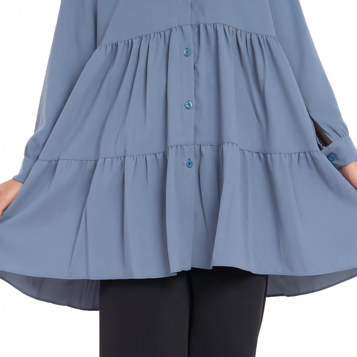 Jual Nazia Tunik Wanita Korean Style Lengan Panjang Ruffle Serut Atasan ...