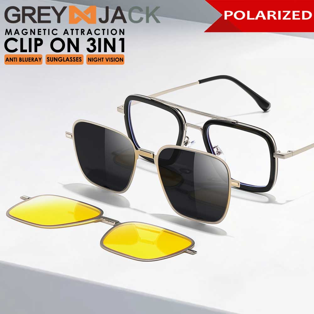 Jual Grey Jack Kacamata Clip On 3 in 1Tony Stark Free 2 Lensa Polarized Bahan Metal Model Kotak ...