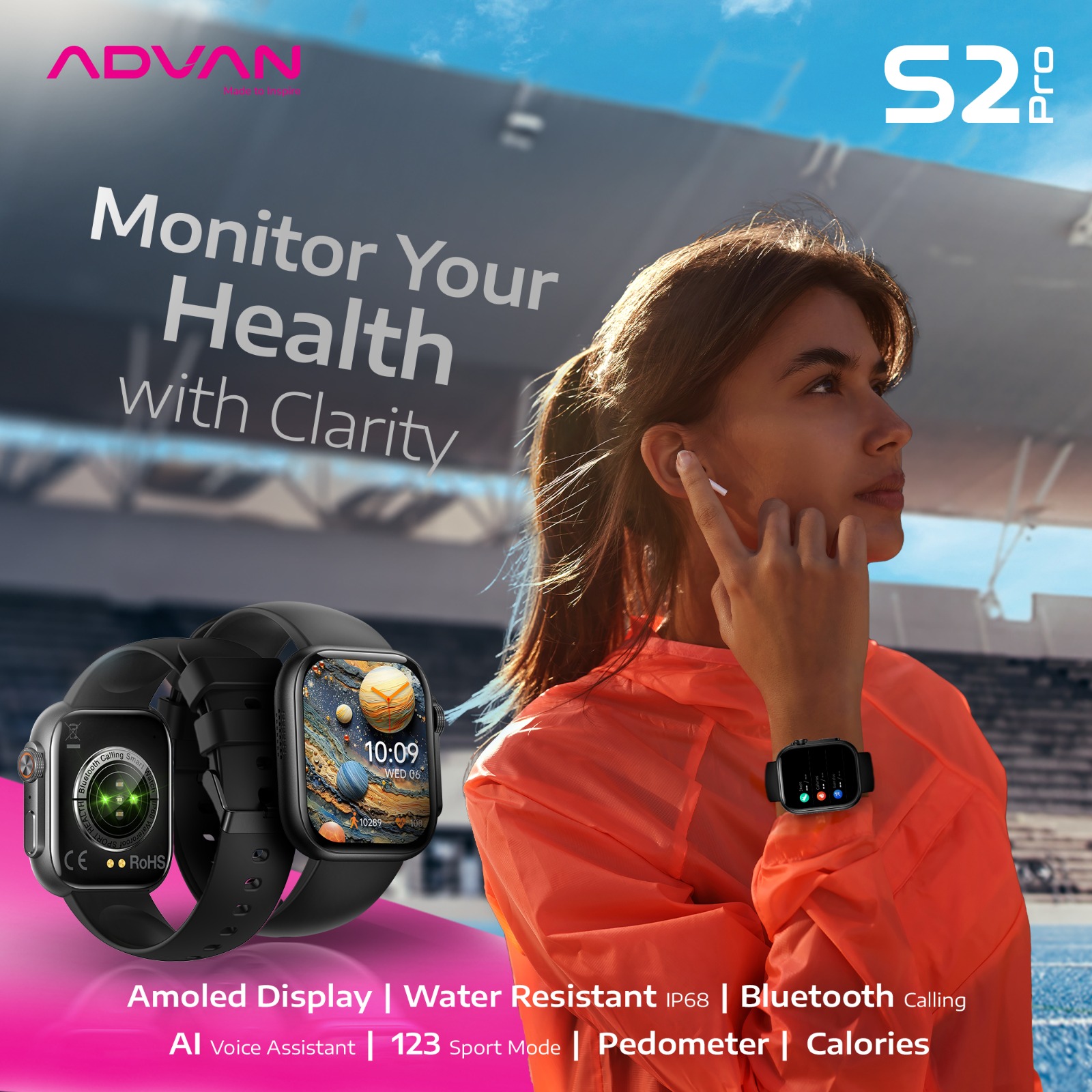 Jual ADVAN Smartwatch S2 Pro | AMOLED 2 Inch" | Clear Display | Bluetooth Calls | Ai Voice ...