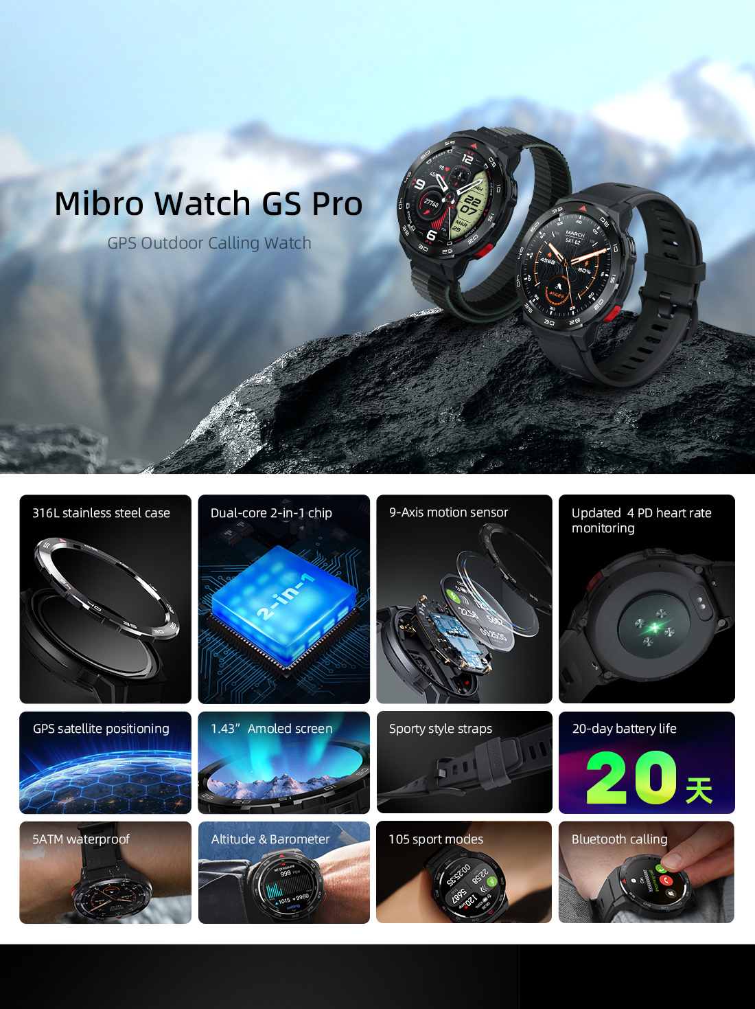 Jual Mibro Official GS Pro Smartwatch GPS Outdoor Sport Smart Watch HD ...