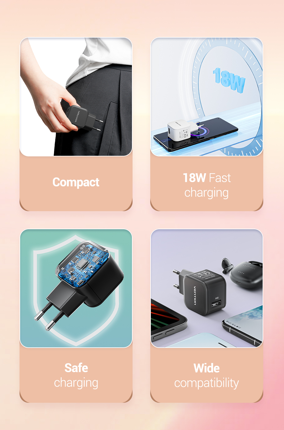 Jual Vention Fast Charger USB Adaptor Mini Small Android Apple QC 3.0 ...