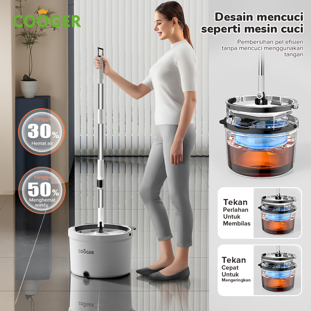Jual COOGER Alat Pel Single Spin Mop Panda Bucket Spin Mop Alat Pel ...