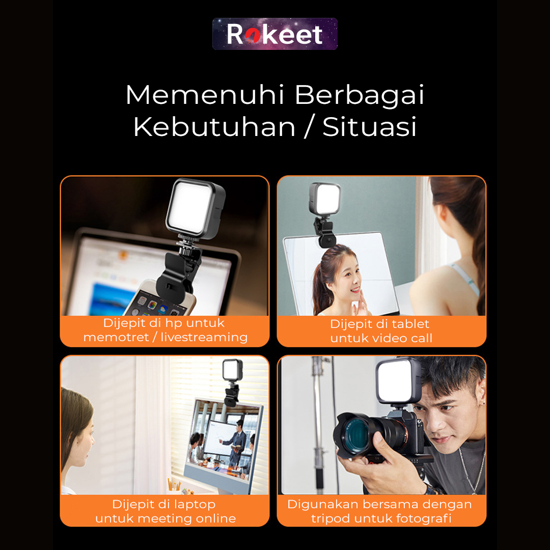 Jual Rokeet Lampu Selfie Portable Clip Fill Light LED Lampu Live ...