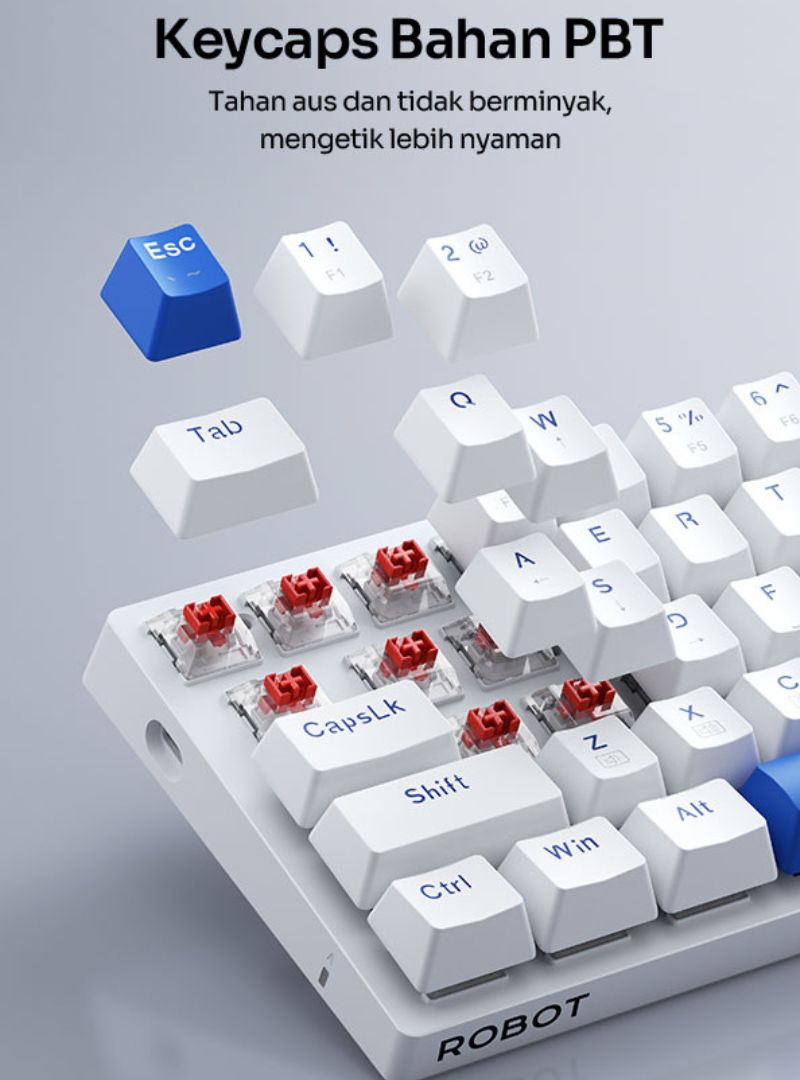 Jual ROBOT Mechanical Gaming Keyboard Wired Compact 63 Keys PBT Keycaps ...