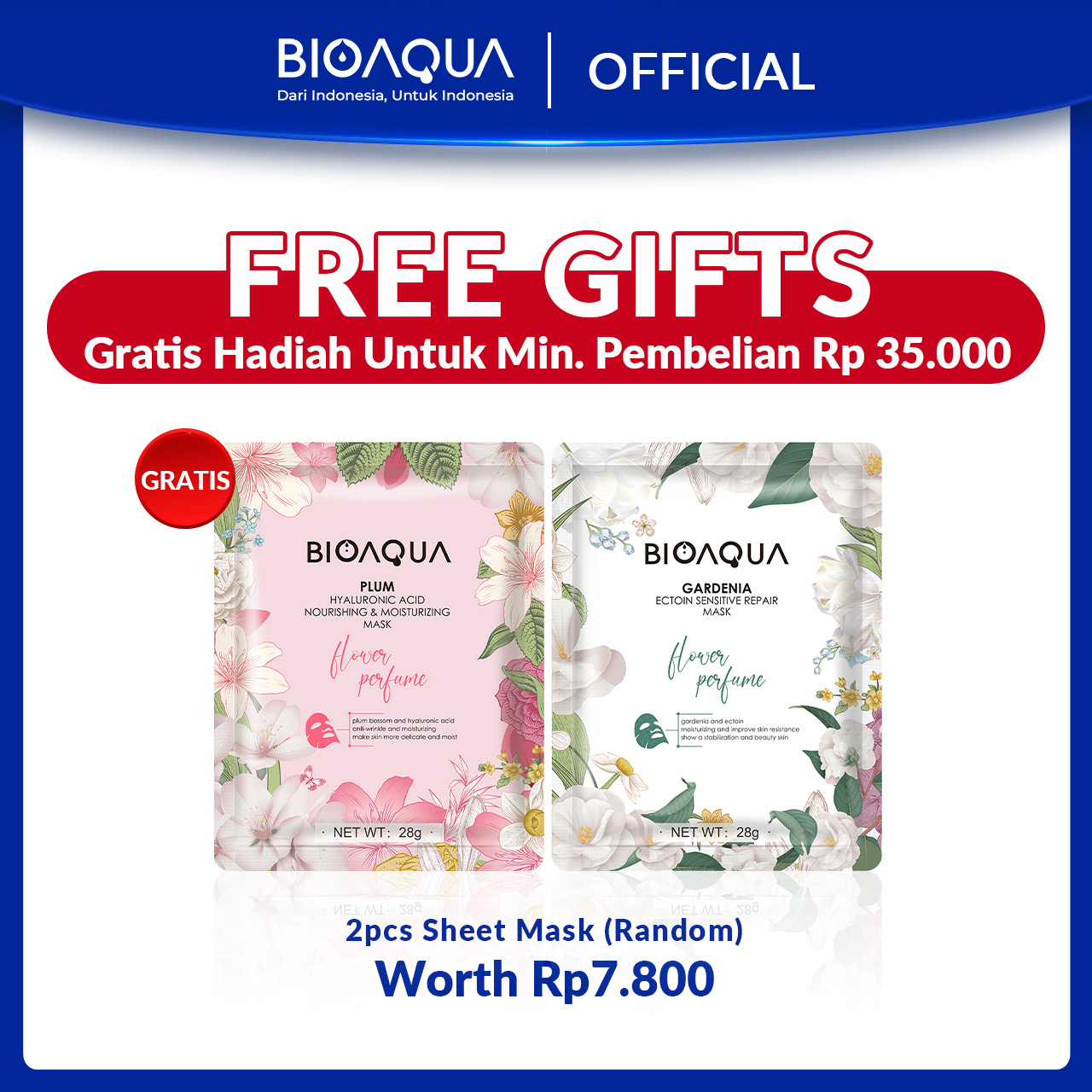 Jual BIOAQUA Sheet Mask Masker Wajah Flowers Series (28g/pcs) Hydrating ...