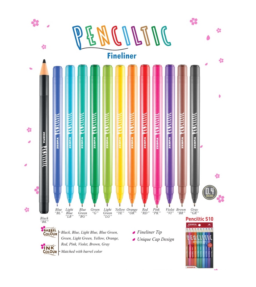 Jual Penciltic Bolpoin Zebra 0.4 Pulpen 10 Warna 1 Set Fineliner Warna ...