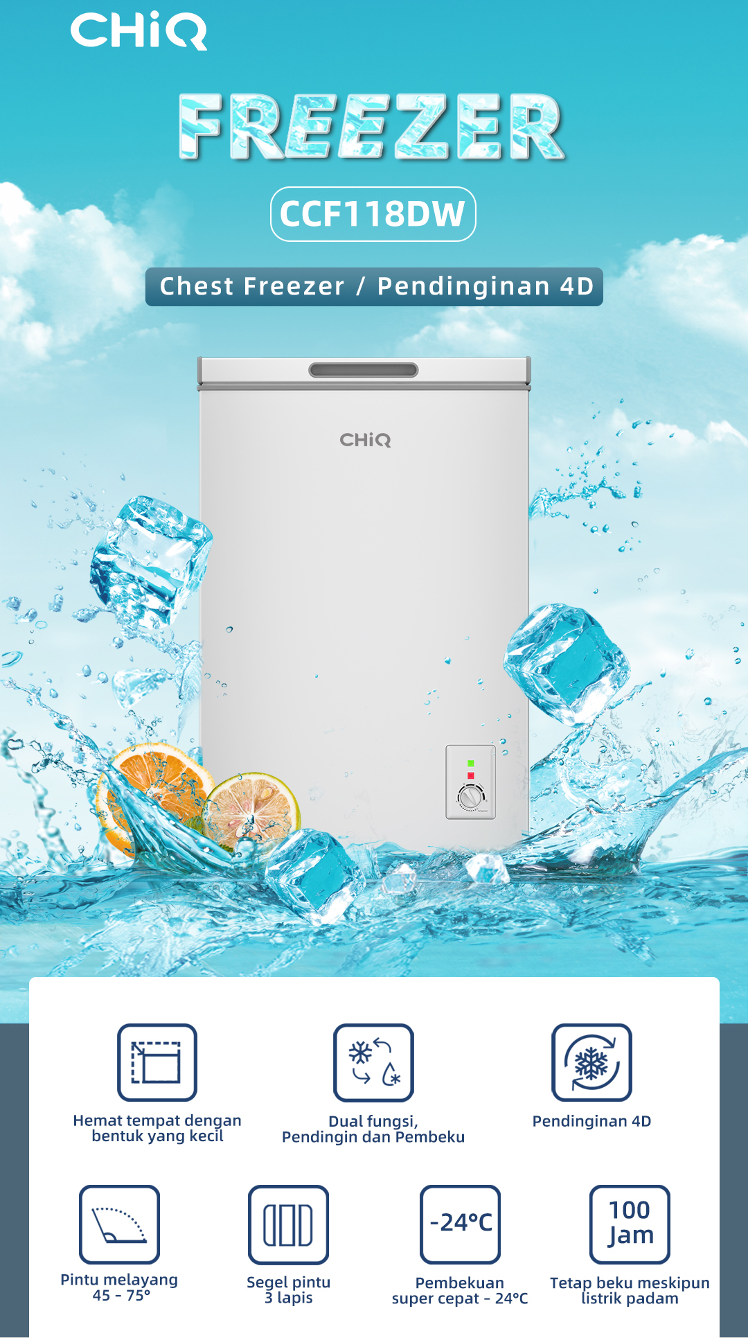 Jual CHiQ Chest Freezer CCF 118DW [110 LITER] | Shopee Indonesia