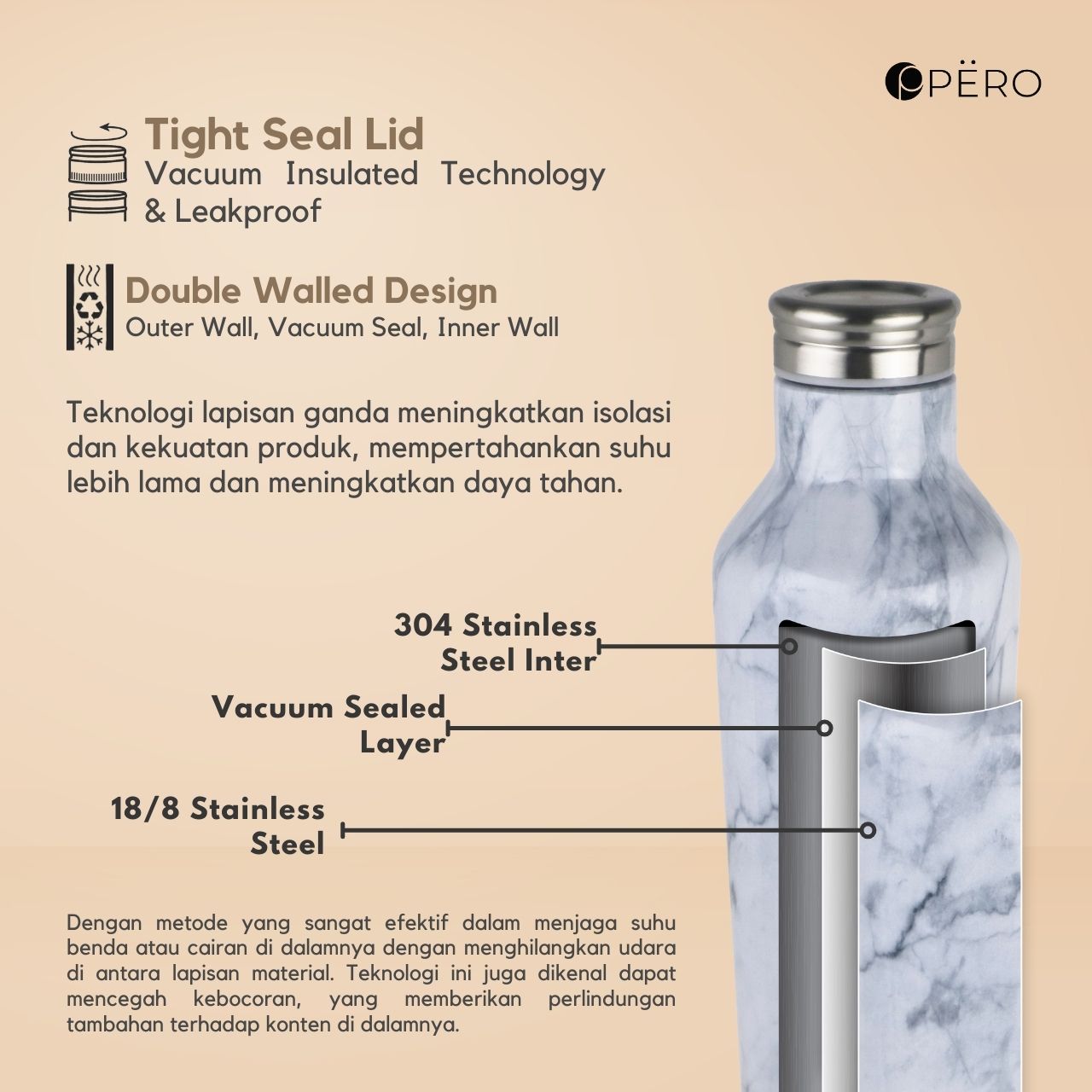 Jual Pero Termos Permos Stainless Vacuum Water Bottle Tumbler 500ML ...