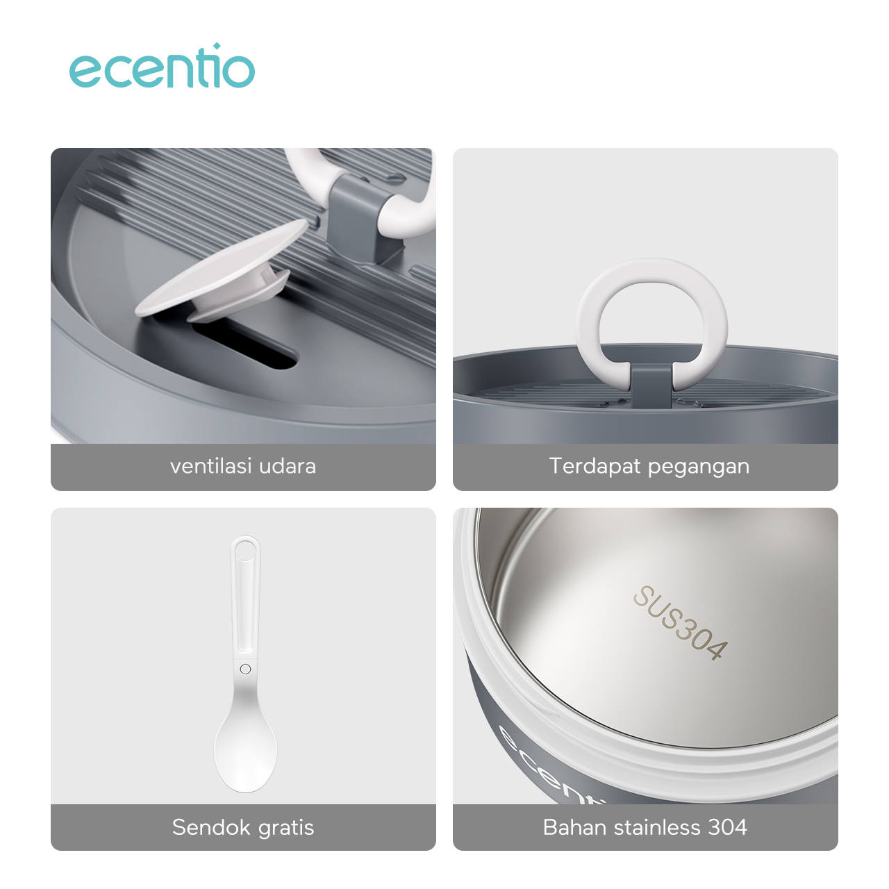 Jual ecentio lunch box stainless 304 kotak makan 3pcs set anti tumpah ...