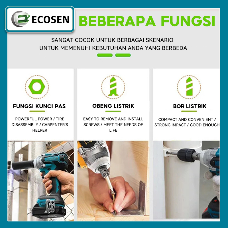 Jual ECOSEN 399VF Mesin Bor Impact Cordless Impact Wrench cordless ...