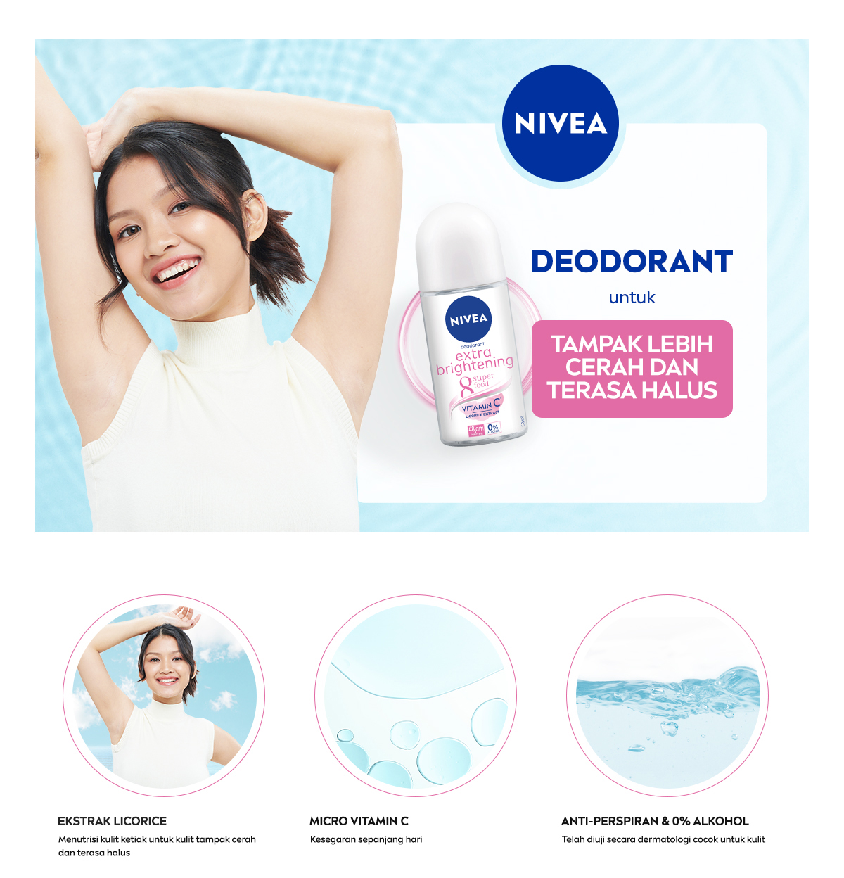 Jual NIVEA Deodorant Roll On Extra Bright Radiant & Smooth 50ml ...