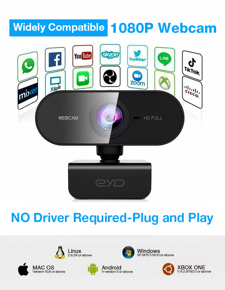 Jual EYD Webcam Laptop USB Camera PC Full HD 1080P with 360 Degree ...