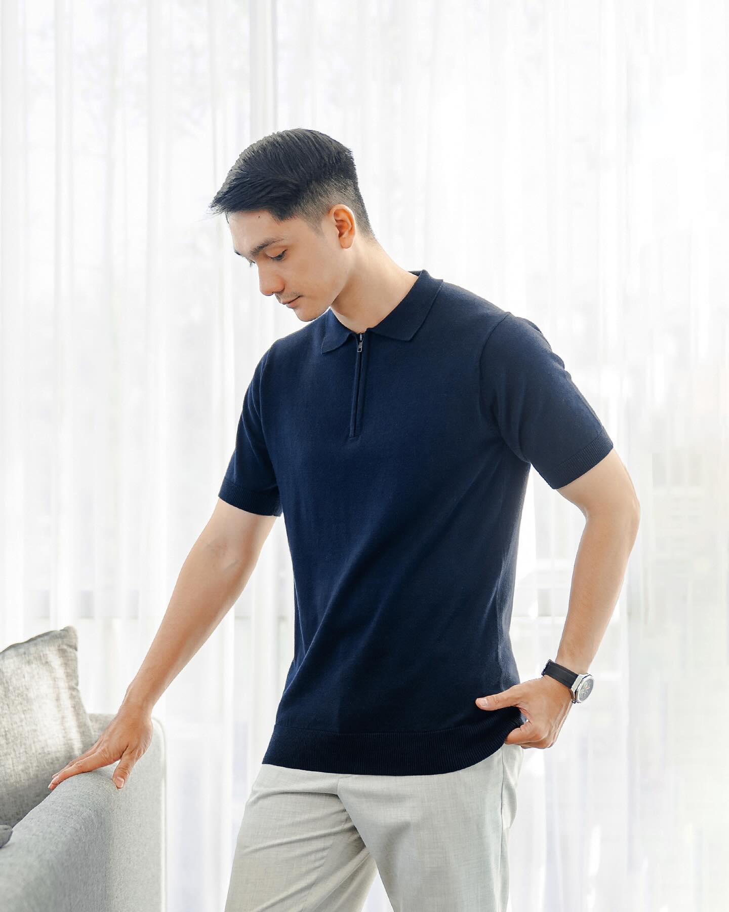 Jual Gomuda Sweater Rajut Pria Polo Zip Neck Knitwear | Shopee Indonesia