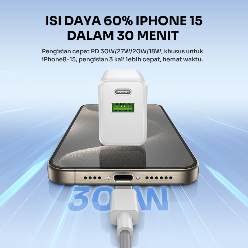 Jual ROBOT Kepala Charger Fast Charging 30W 2port Adapter Charger Type C USB iPhone Android ...