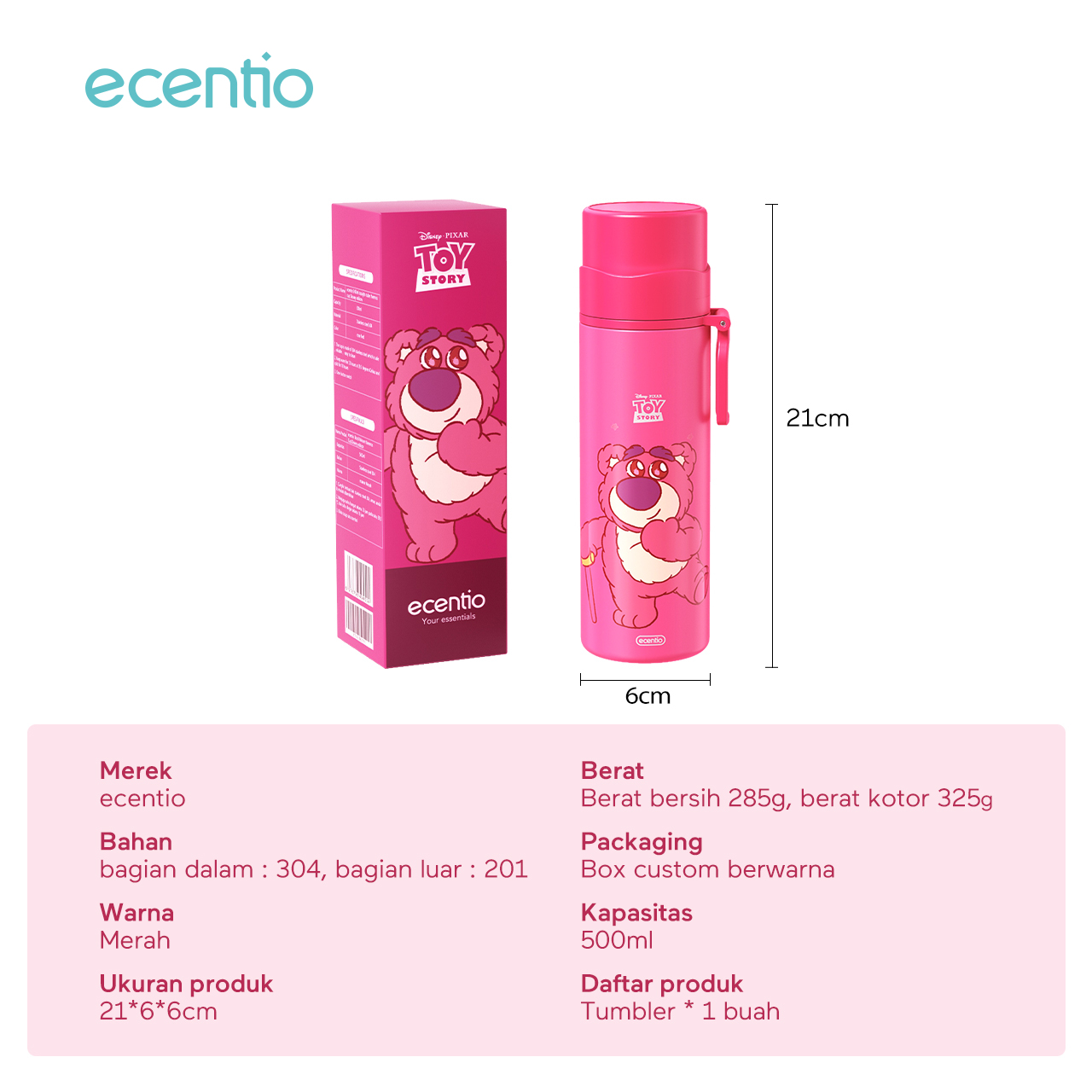 Jual ecentio botol minum tumbler stainless 500ml tahan Disney Lotso dingin tumbler termos air ...