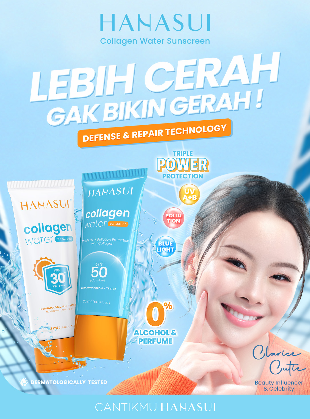 Jual 【5pcs Hemat】Hanasui Collagen Water Sunscreen - SPF 50 & SPF 30 - Ringan & Menenangkan Kulit ...