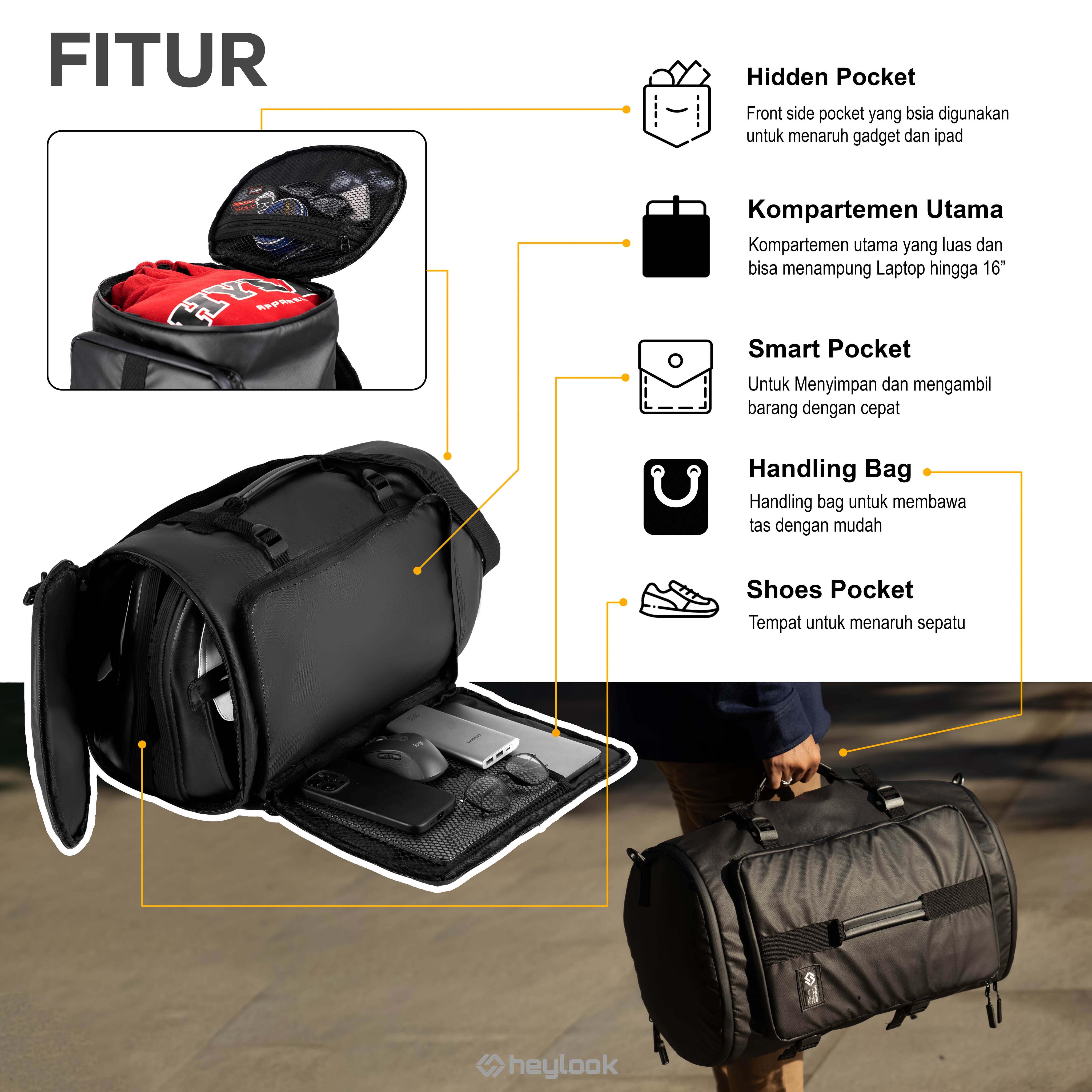 Jual HEYLOOK - Travel bag Pria LEGION TravelBag Tas Gym Duffle Bag Tas ...