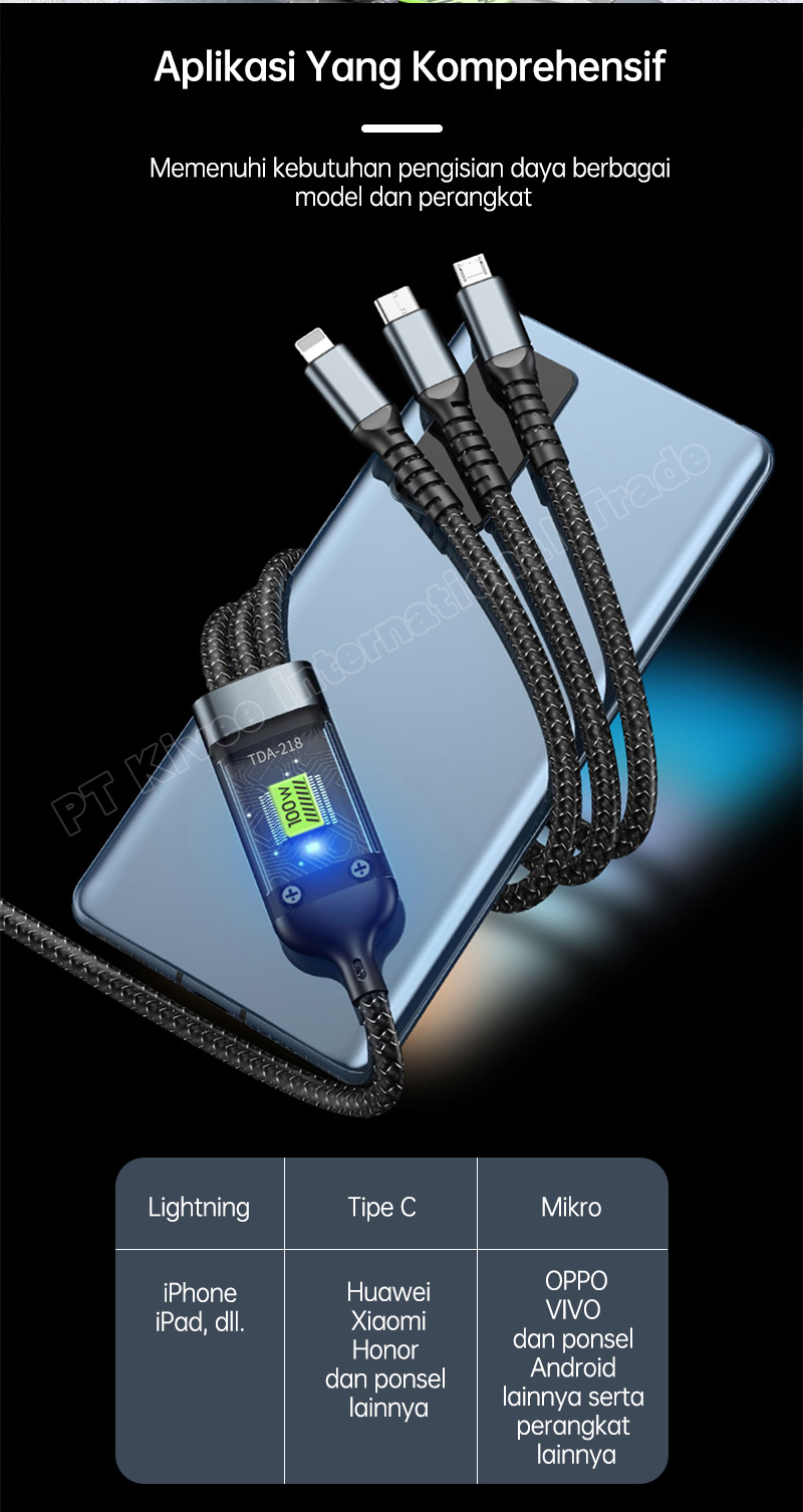 Jual Kivee Kabel Data iphone KV-CH027 Black 3 in 1 Fast Charging 100W USB to Lightning Micro ...
