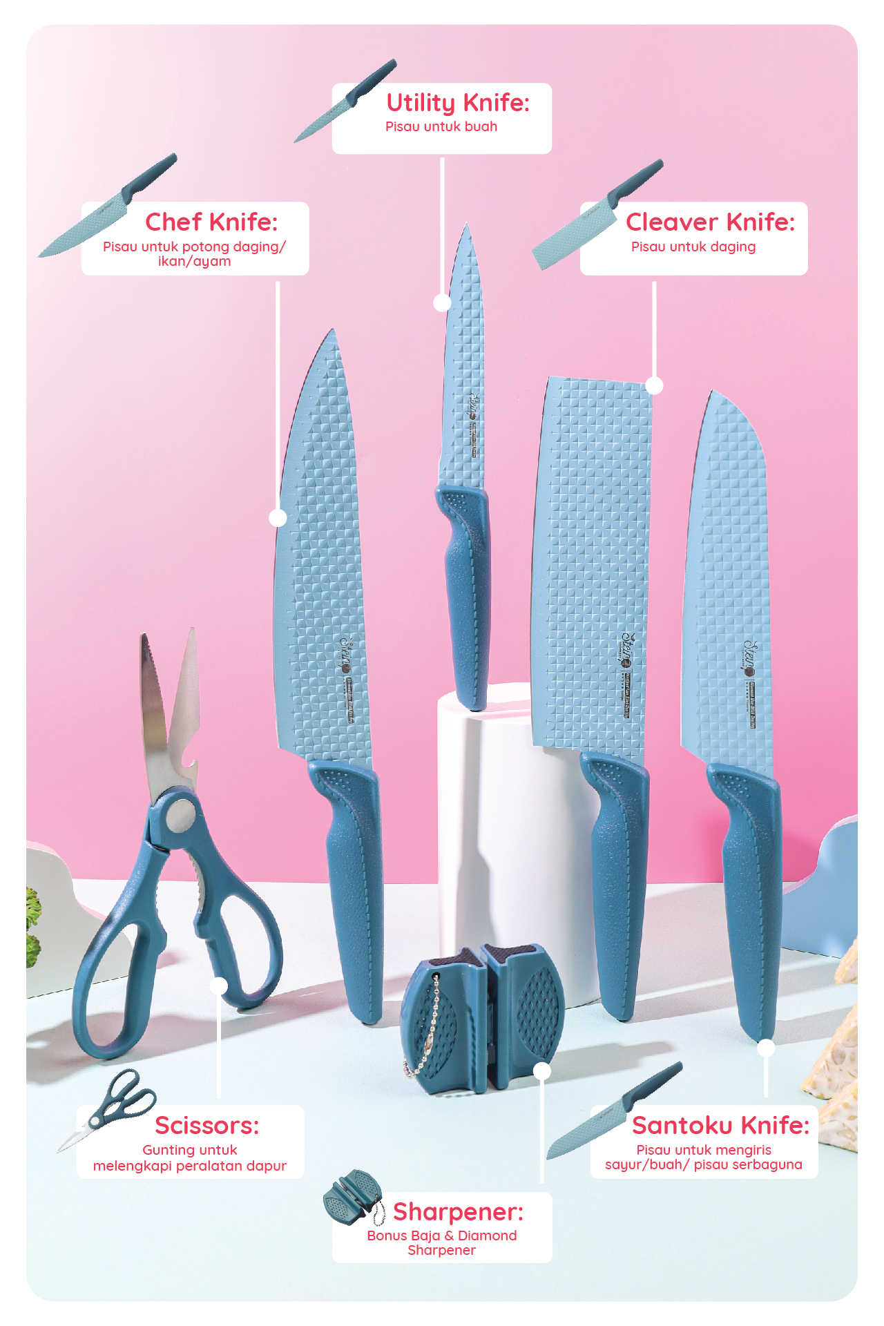 Jual STEIN Diamond Knives Set Pink - 6 in 1 Set | Shopee Indonesia