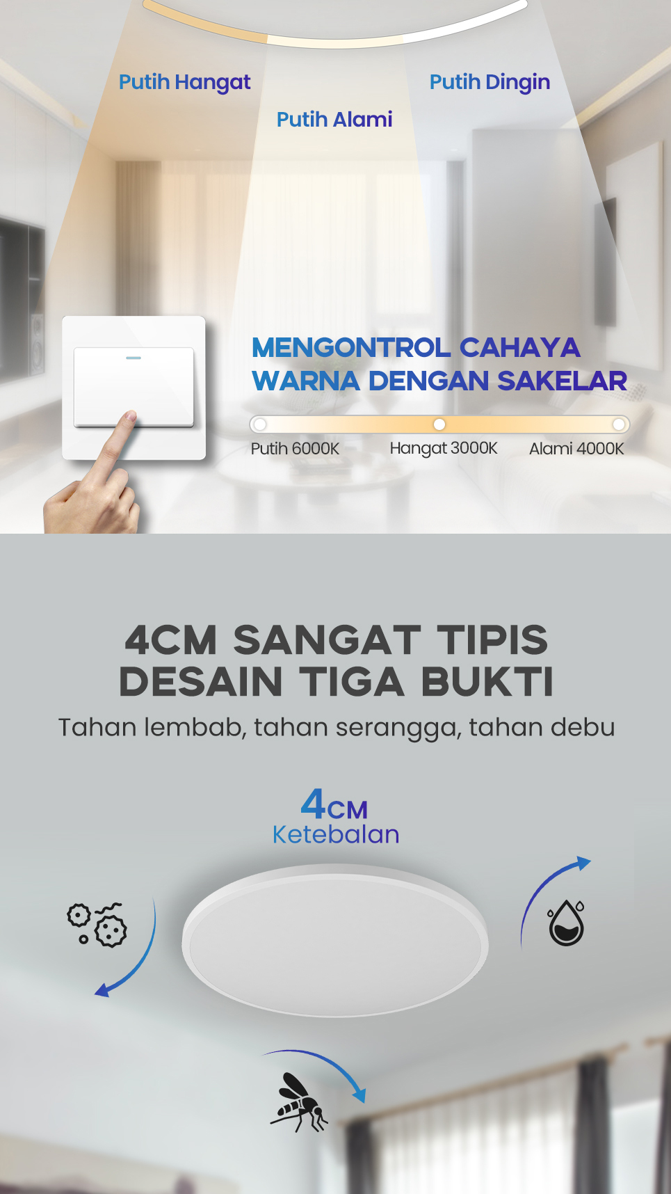 Jual HAN RIVER 3 Warna Lampu LED Kamar 48W 36W 20W Lampu Plafon ...