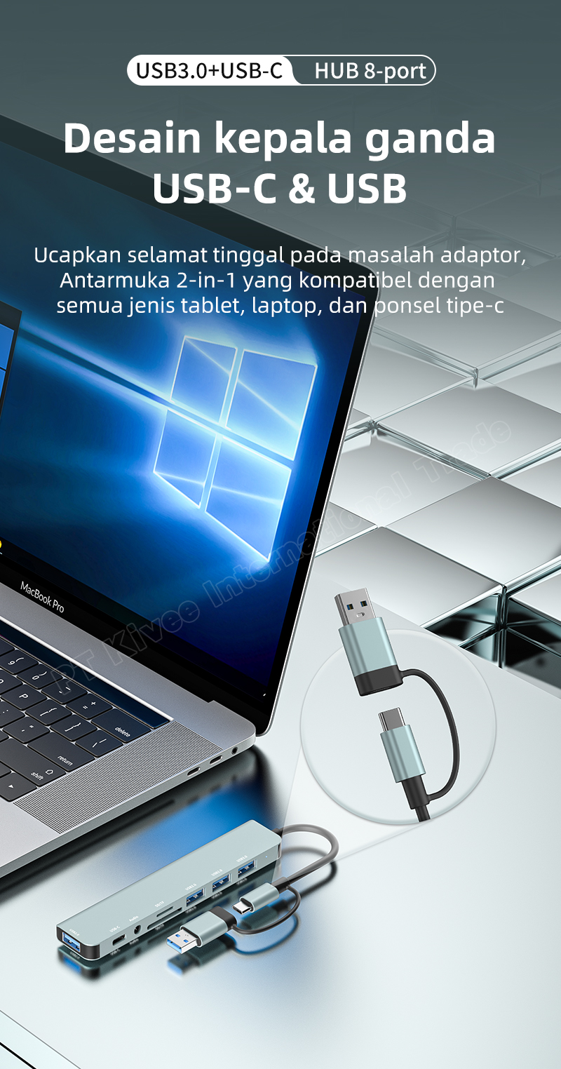 Jual KIVEE USB Hub Type C 8-in-2 Dual plug docking station KV-AD21 USB ...
