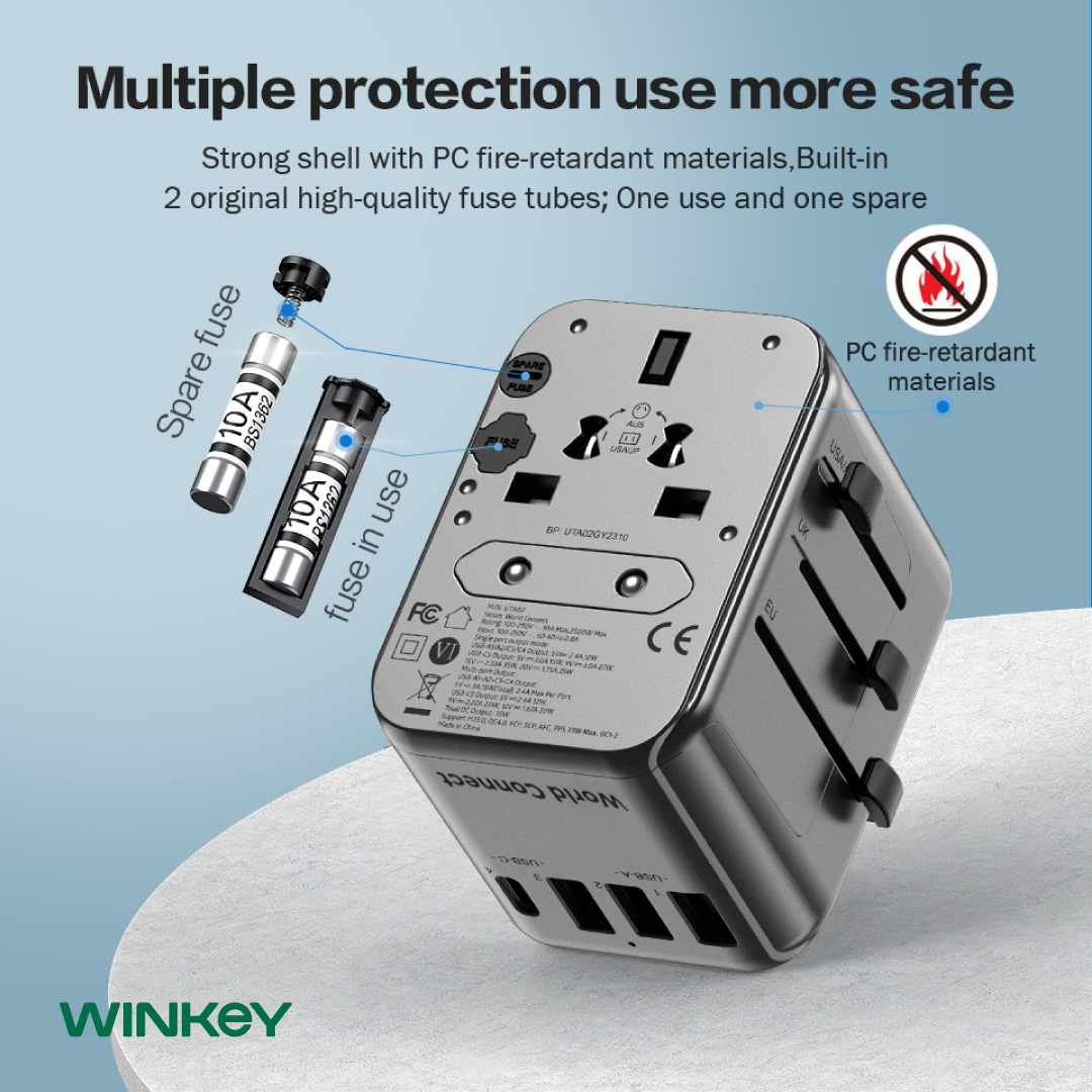 Jual WINKEY Universal Travel Adaptor UTA01 17W 3 Port USB-A + 1 Port ...