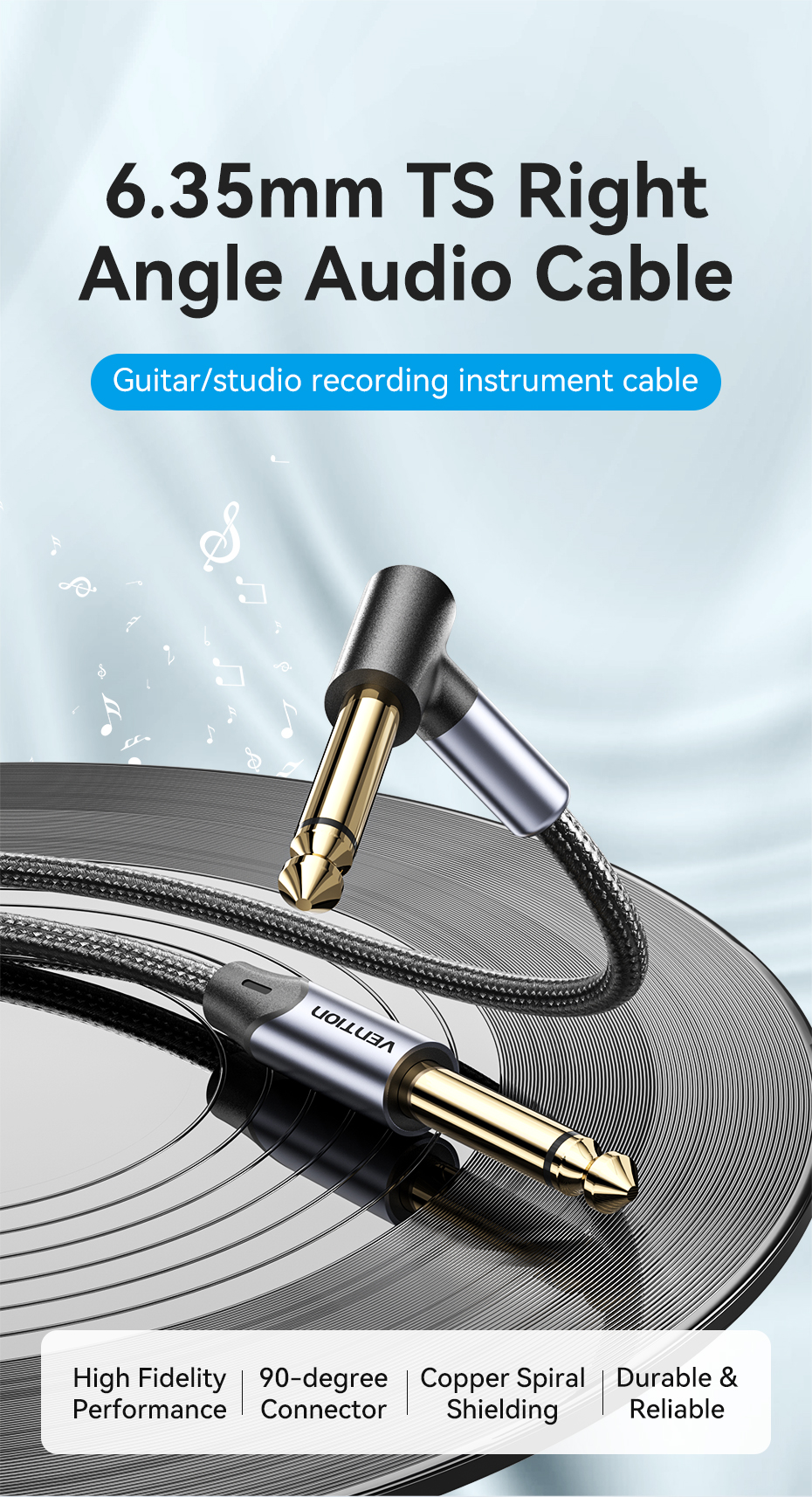 Jual Vention Kabel Audio Jack Aux 6.5mm Male to 6.5mm Male TS Right Angle Cotton Braided Series ...