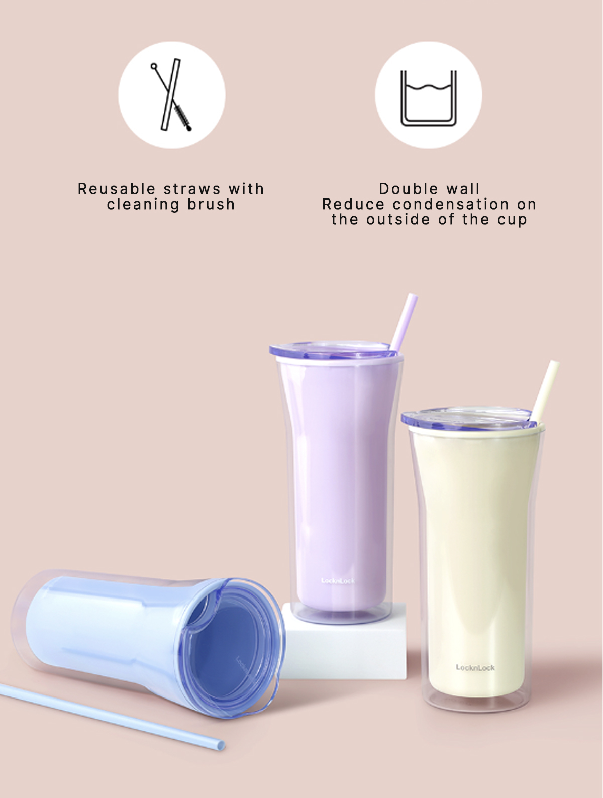 Jual LocknLock Botol Minum Daily Essential Cold Cup with Straw 770ml ...