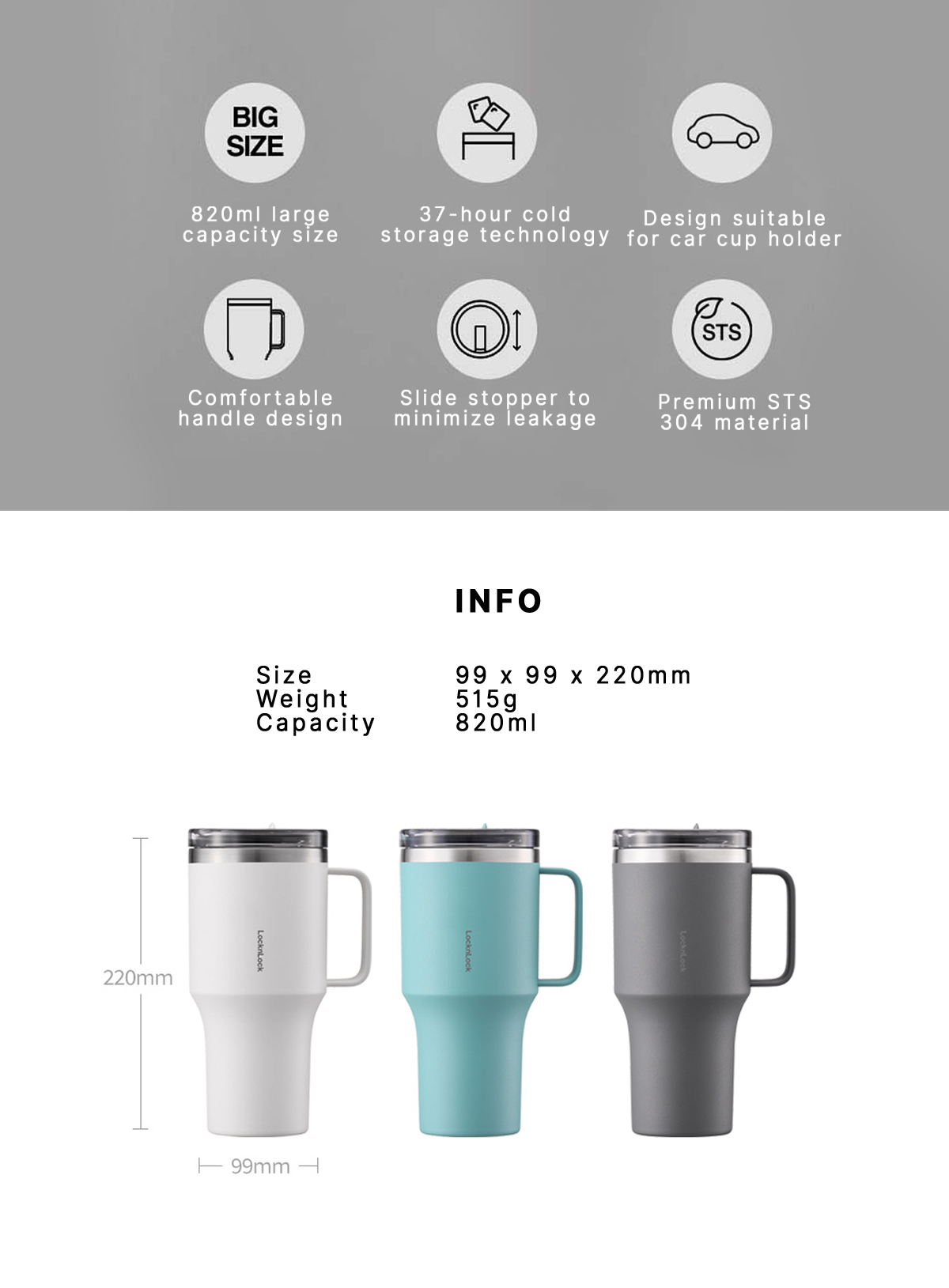 Jual LocknLock Metro King Tumbler 820ml - LHC4326 | Shopee Indonesia