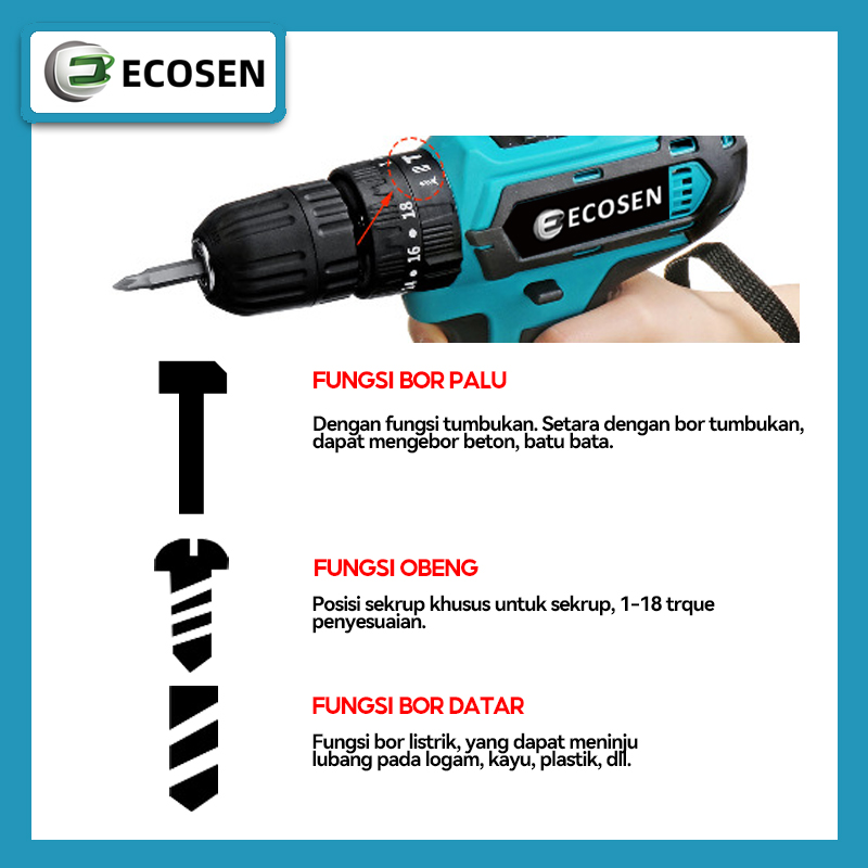 Jual ECOSEN 699V Mesin Bor Baterai Tangan Cordless Drill Battery Bor Cordless Power Drills Kit 2 ...