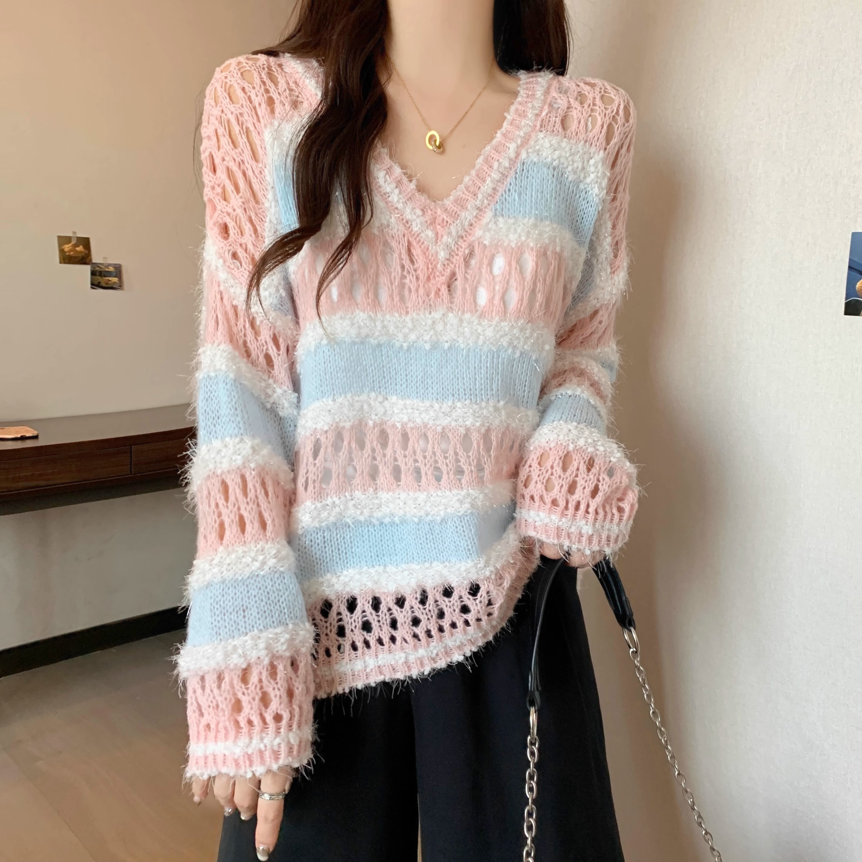Jual Newlan ZZ097 Stripe Rajut Knitwear Outer / Rajut Import Korea ...