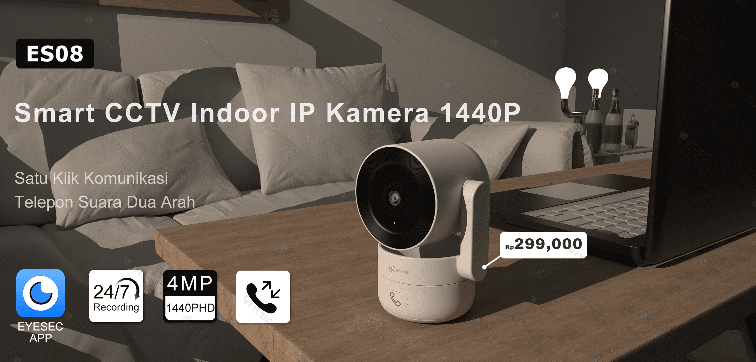 Jual EYESEC CCTV ES08 2K Ultra HD Indoor WiFi 3MP Klik Satu Tombol ...