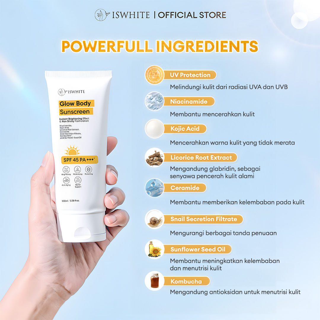 Jual ISWHITE Glow Body Sunscreen SPF 45 PA +++ | Hybrid Sunscreen ...