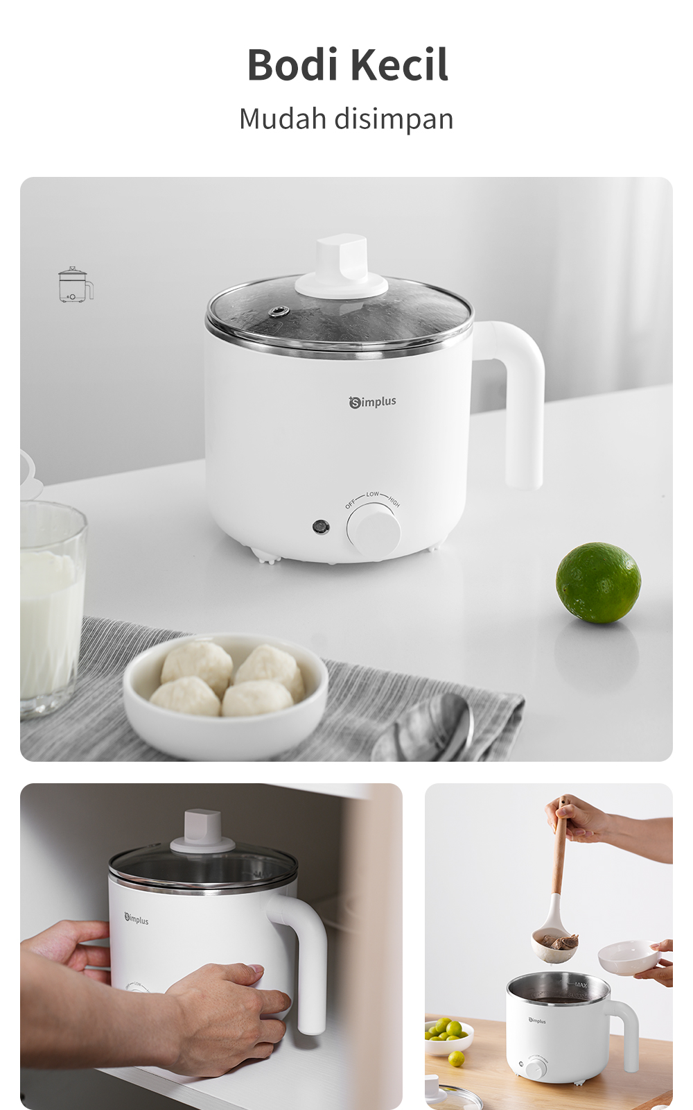 Jual Simplus Panci Listrik 1.7L Stainless Steel 304 2 Mode Hotpot Mengukus Merebus Masak Bubur ...