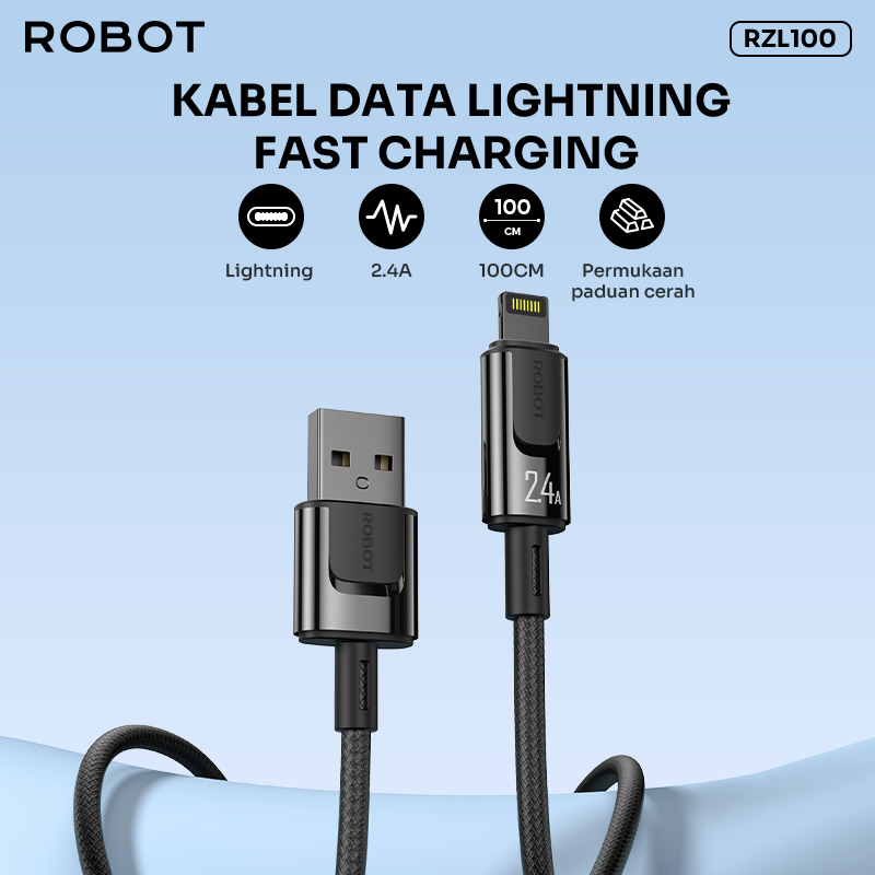 Jual ROBOT Kabel Data Fast Charging Type C Lightning 1M Data Cable ...