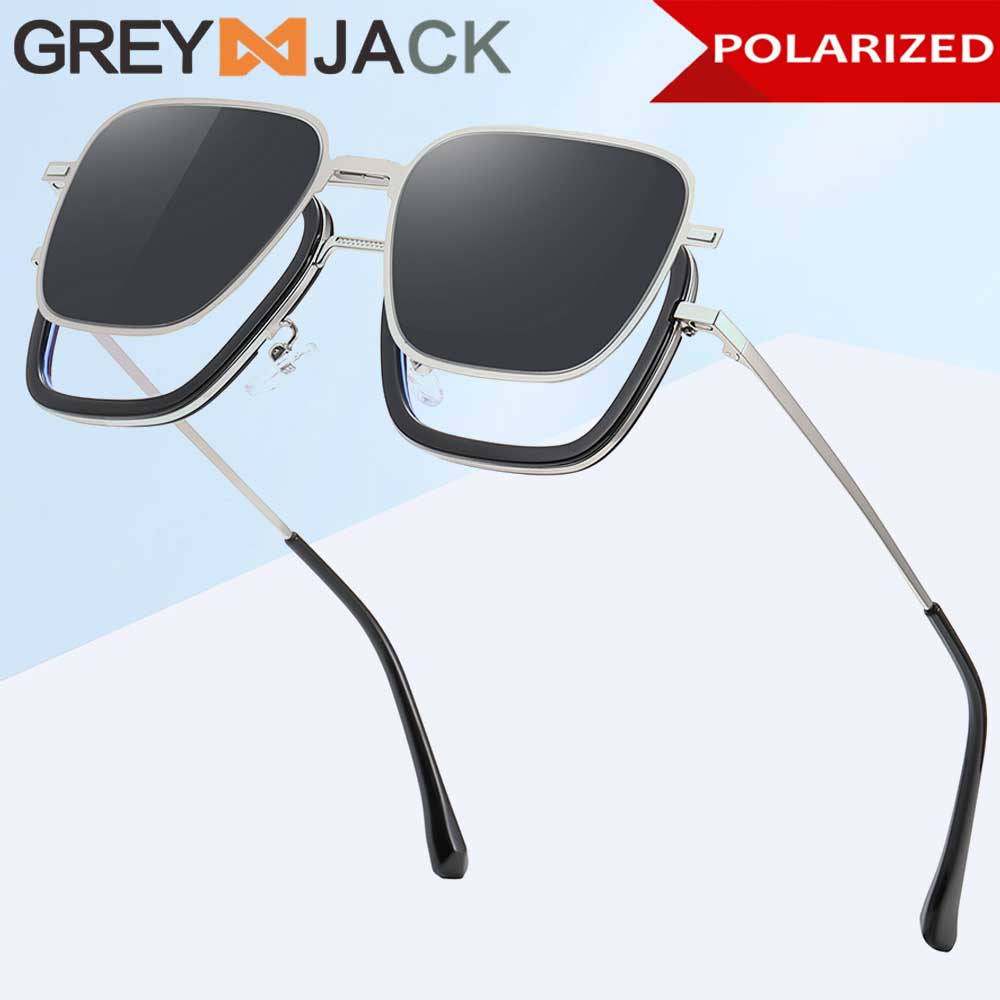 Jual Grey Jack Kacamata Clip On 3 in 1Tony Stark Free 2 Lensa Polarized Bahan Metal Model Kotak ...