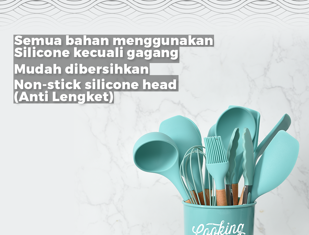 Jual JIB Silicone Utensil Set / Kitchen Silicon Utensile Set + Bucket ...