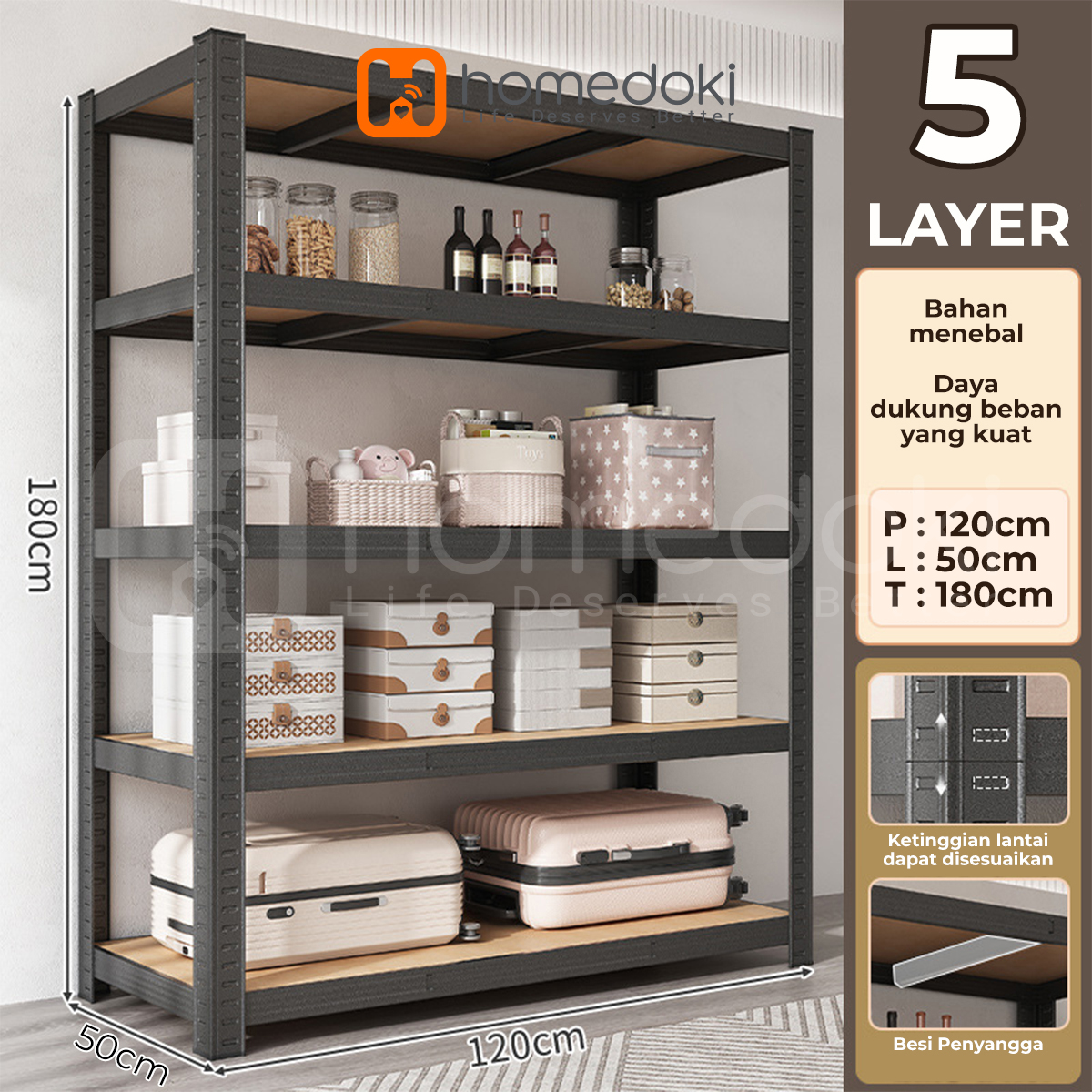 Jual Homedoki Rak penyimpanan 5 tingkat / 5 susun Rak gudang Serbaguna ...
