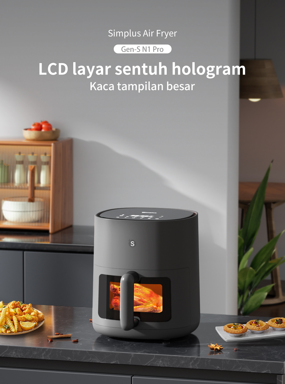 Jual Simplus Air Fryer 5L Kaca Tampilan Besar Model LCD layar sentuh hologram Multifungsi ...