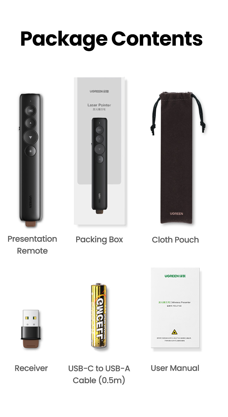 Jual UGREEN Laser Pointer Remote Control Presenter Wireless 2.4ghz For Mac, Windows, Linux ...