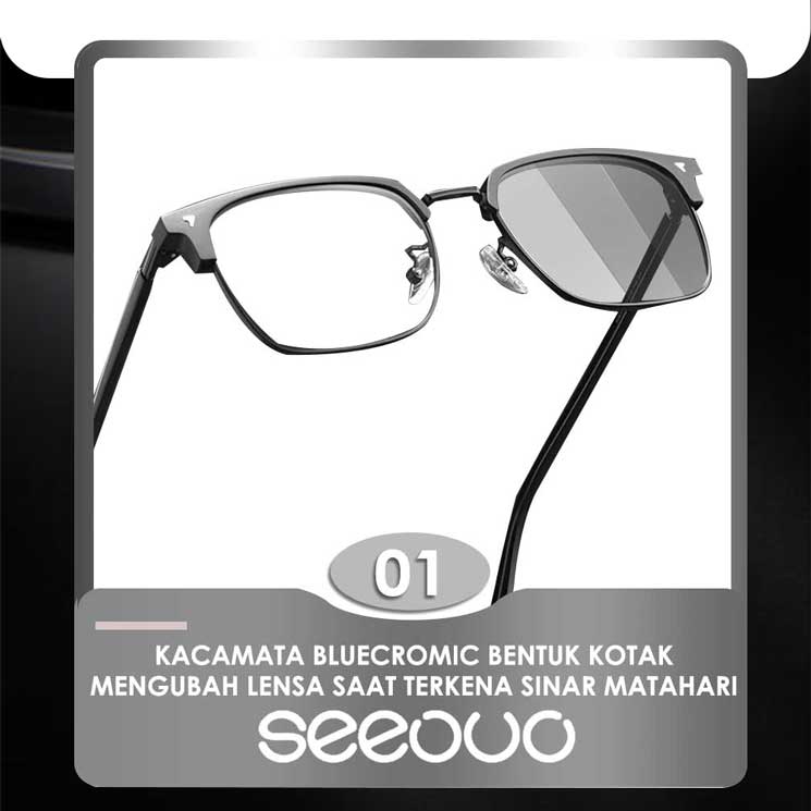 Jual Seeouo Kacamata Bluecromic Antiradiasi Blueray Photocromic Model Kotak Half Stylish Metal ...